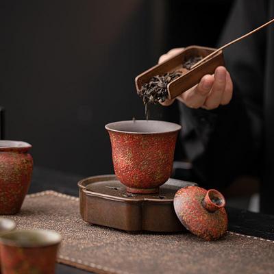 满山红二才盖碗老岩泥陶瓷杯复古不烫敬夫手茶碗大FIL容量喝茶功