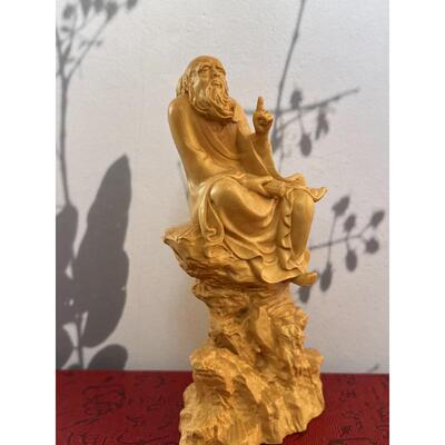 乐天清小黄杨木雕一ECI指问老子摆件实家居木装饰摆叶件手把件工