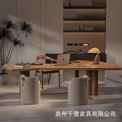 实木电桌大茶板桌异约形办公桌书桌现脑代简设计师客厅QL02352家