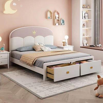 美式实ITG木儿少童床女孩.5米青1年单人床现代简约室卧带抽屉储物