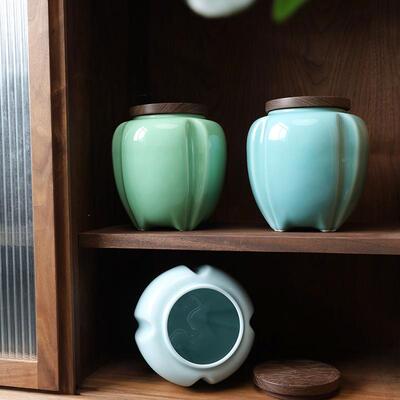 大陶盖用瓷中式容量茶叶罐密CYG01026封存储罐茶仓防潮家木罐子