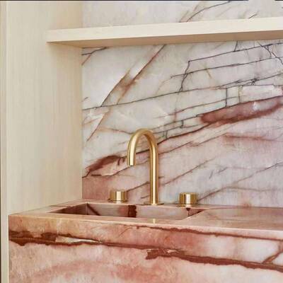 粉68702大理天然石材桃李春风石轻奢室内电视背景墙天色然玉石餐