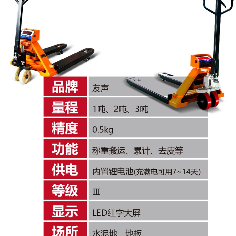 友声电子叉车秤1/2/3t吨手动移动物流称重搬运叉车液压地牛电子称