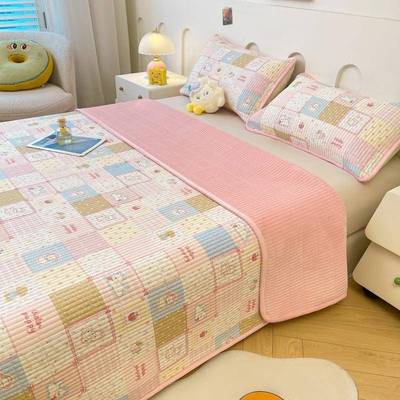 纯面床盖双面可用一全一面绒榻榻米夹棉床棉单家用床盖TJT三件棉