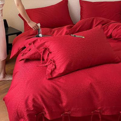 A类新款件绒长棉提花婚庆TPH四套红色结婚陪嫁婚房床纯棉四季笠