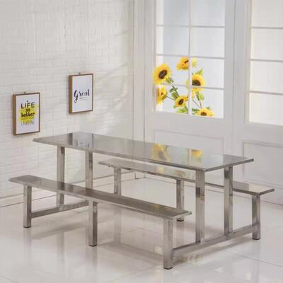 不锈餐桌工堂连体餐桌员钢学校员工餐厅FMD4人食6人8人位餐桌椅组