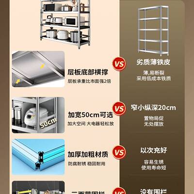 不钢厨房用置物架多功能地式层架多层F9577JH5储物家货架收锈纳落
