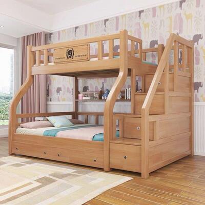 子母床实加木双层床童上下床两层儿高低床满铺加粗厚全木实QVL上