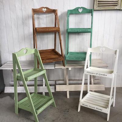 美几式乡村复古实木花架阶物梯落地式多层方NUI形置基架子阳台花