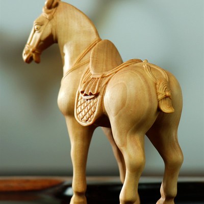 黄杨木雕生肖马摆件手把件动物实木质圆雕工艺品招财骏马家居饰品