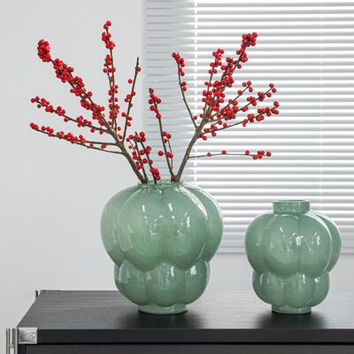 北欧约现代艺术简厅陶瓷SHY23121水插花瓶室内客培餐桌摆件绿色葡