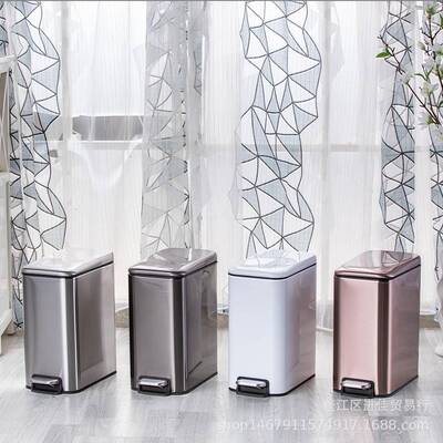 长家用卫生间不锈钢脚踏圾桶形酒卧LHB室厨房垃带盖小店号静音缓
