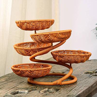 STW0012-篮多层收纳托盘物手工编织水置物架零食糕点果仿藤客厅桌
