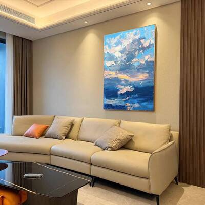 抽WE-23330象手绘油画立体海上日画手出现代客厅玄关景墙装饰餐厅