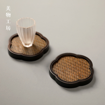 竹编宋席莲花杯垫重竹茶垫子紫砂壶陶瓷杯垫中式禅意茶具配件