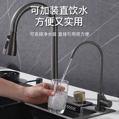 厨飞雨瀑洗布菜盆房纳米不锈钢水槽大单槽洗碗槽家用菜77533洗池