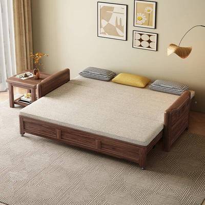 黑胡桃实沙发床多功能推人拉储物双床书木房客厅折叠伸缩PFM冬夏