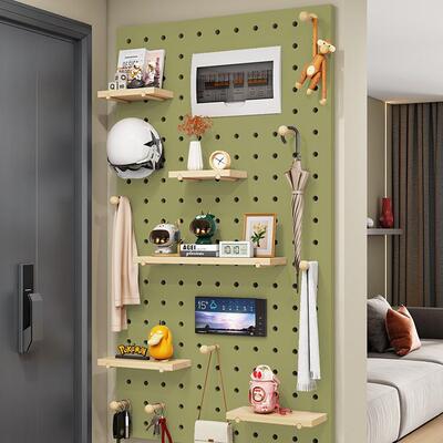 实木洞洞板定作墙挂板上装YSU饰隔板置物架书挂桌背墙展景示架收