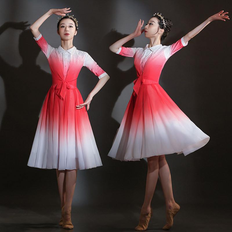现代舞蹈服装青春时尚合唱演出服女成人伴舞开场广场舞连衣裙套装