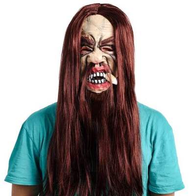 万圣节恐怖鬼脸大胡子面具长发魔鬼吓人假面化妆舞会表演乳胶套头