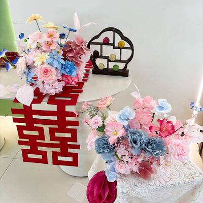 婚房装饰结婚卧室花艺布桌OMZ置客方厅假花仿花摆设面真男订婚多