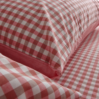 水洗棉枕套一对装日式纯棉简约格子学生全棉47x74cm单人枕头枕芯