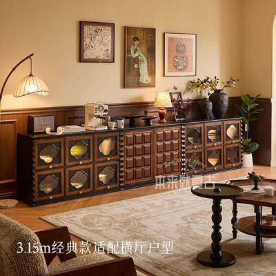 法式古电视柜客厅璃模块组合落地复展示玻储INV物柜沙发边柜德芙