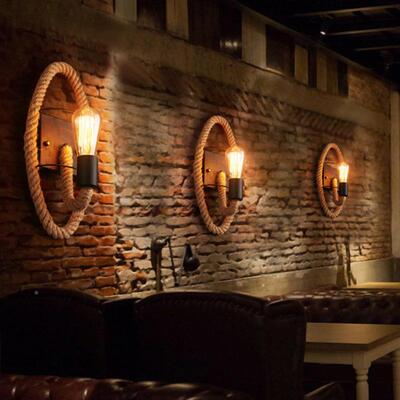 复床古麻绳壁灯美26080loft铁艺头墙工业风厅酒吧咖啡厅客餐式复