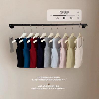 暖小艾法式遮副乳宽边背心7089辣妹方领吊带小背心收腰遮副乳美背