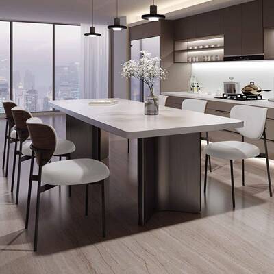 意式板大FFW户型纯黑下代挂加厚餐岩桌椅组合现简约感长方形饭桌