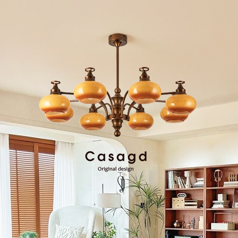 CASAGD法式中古风创意柿子客厅吊灯复古LED全光谱护眼卧室餐厅灯