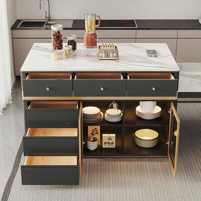 现代奢岛可伸缩开放式厨房岛台格台杰森轻餐桌一吧体台KD2355岩料