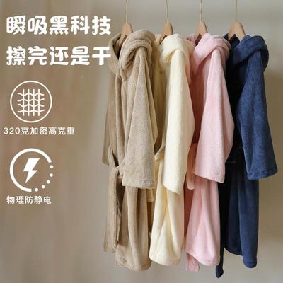 连帽宝宝儿浴珊袍a类瑚篷绒吸水裹巾ks男女童加FMF厚卡通婴斗浴巾