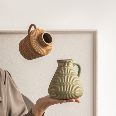 小悠家古朴之美复古浮雕收口花器陶瓷提壶家居装饰摆件#花瓶