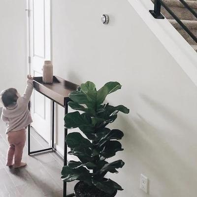 新中式实OTI木玄关入户端景台墙条靠案厅艺客术玄关桌置长条窄桌