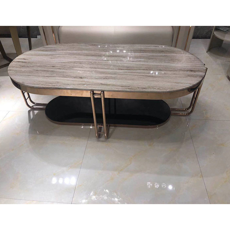 简约现代意式极简客厅家用天然白金砂大理石茶几不锈钢框架轻奢