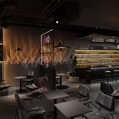 铁酒色吧静吧成套桌椅组合艺框架沙发清吧黑椅风格岩板ORH桌沙发