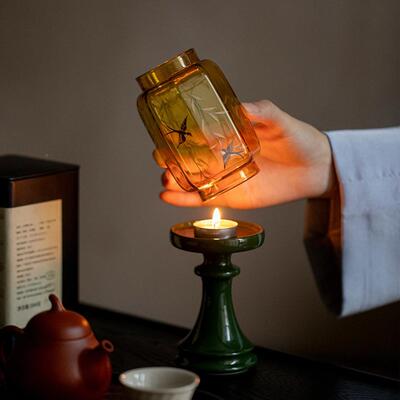 日璃式轻奢风台玻烛台高颜蜡值柳燕VNH香薰烛摆件氛围灯烛灯罩