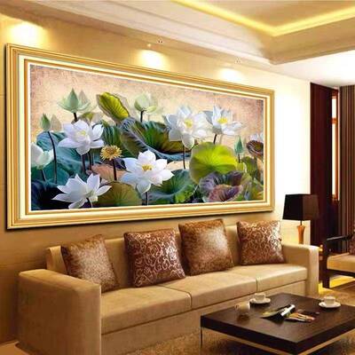 白莲花客十字款绣224新线绣厅荷花自己绣简DDXX80020单大幅花卉类