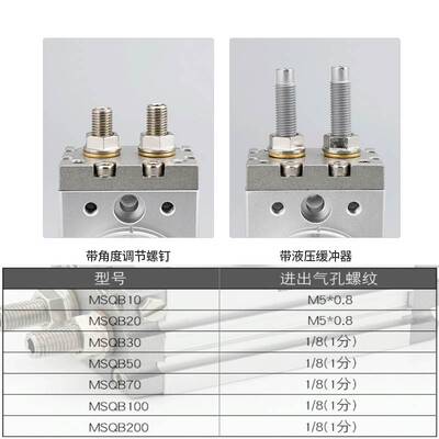 气动回转旋转摆台气缸MSQB/HRQ10A20/30/50/70/100/200A10R缓冲器