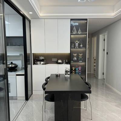 亚克力悬浮下挂组岩板餐桌意式极简小户型黑方色DCR岩长形板饭桌