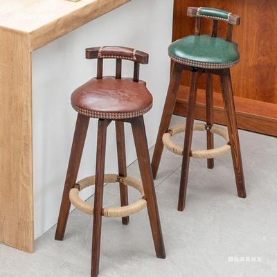 复古实木用酒意吧椅美家式旋转吧台椅前台脚椅子创高脚高942吧台