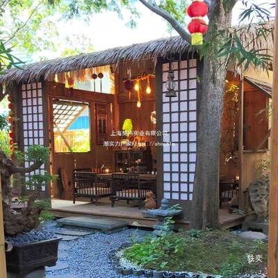 BBV茅屋草网红小木别墅民宿农村院景茶造室农家乐户外防腐庭木垒