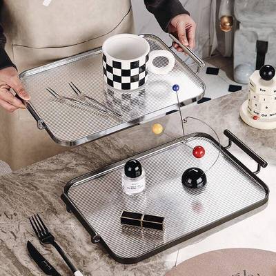 格娜斯（CRISTALGLASS） 现代轻奢金属亚克力托盘长方形杯盘家用