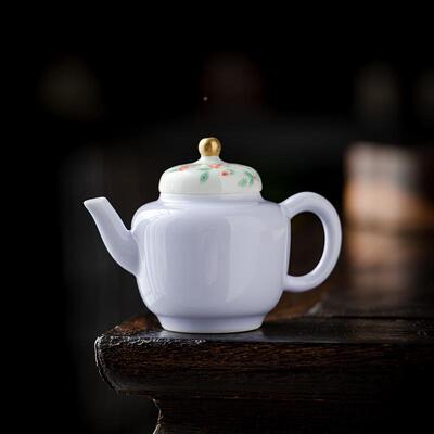 玉泥釉下手绘青蝶恋花宫灯壶人饮壶小文一壶小品泡茶陶JNT-4981壶