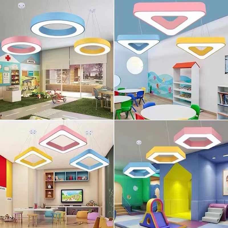 卡通几何吊灯幼儿园教室过道培训班空心三角形圆形创意造型吸顶灯