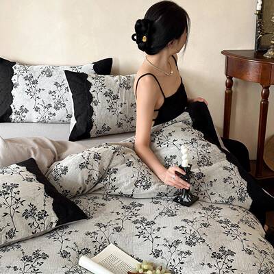 公主请查收！复古法式全棉双层纱色织提花大花边四件套裸睡纯棉被