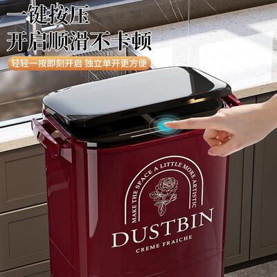 滑轮垃圾大免容量厨房类专分用高款带盖大号3251桶层弯腰移动收纳