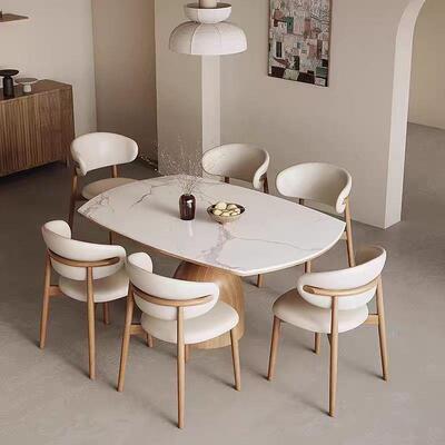 新款法式木圆餐桌椅组合家用小户型可伸缩饭岩板桌实轻奢中SMJ-T0