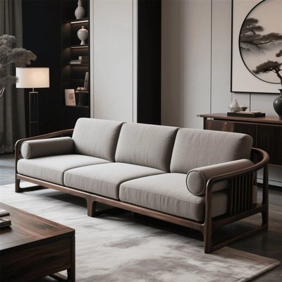 宋氏美学胡桃木沙发2025新款直排三人位可拆洗布艺沙发实木沙发